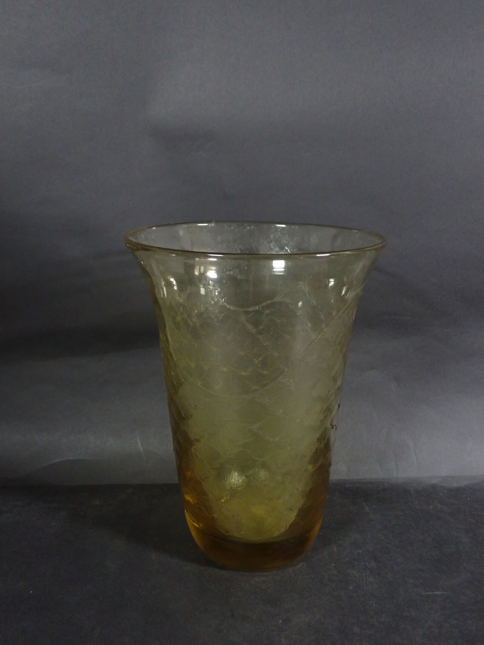 BAYEL. Yellow-tinted glass vase with acid-etched decor... | Vases: bids