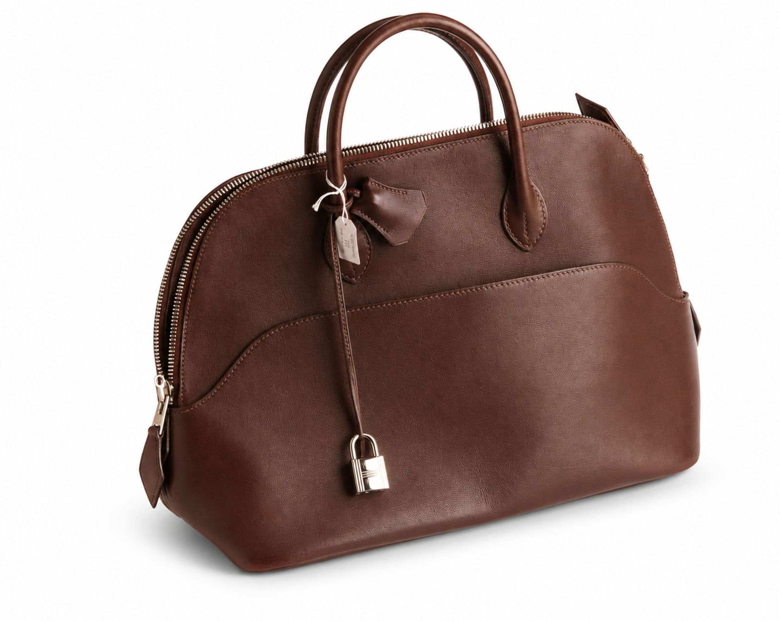 1 HERMES, BOLIDE modelBrown leather handbag with double hand... | bids