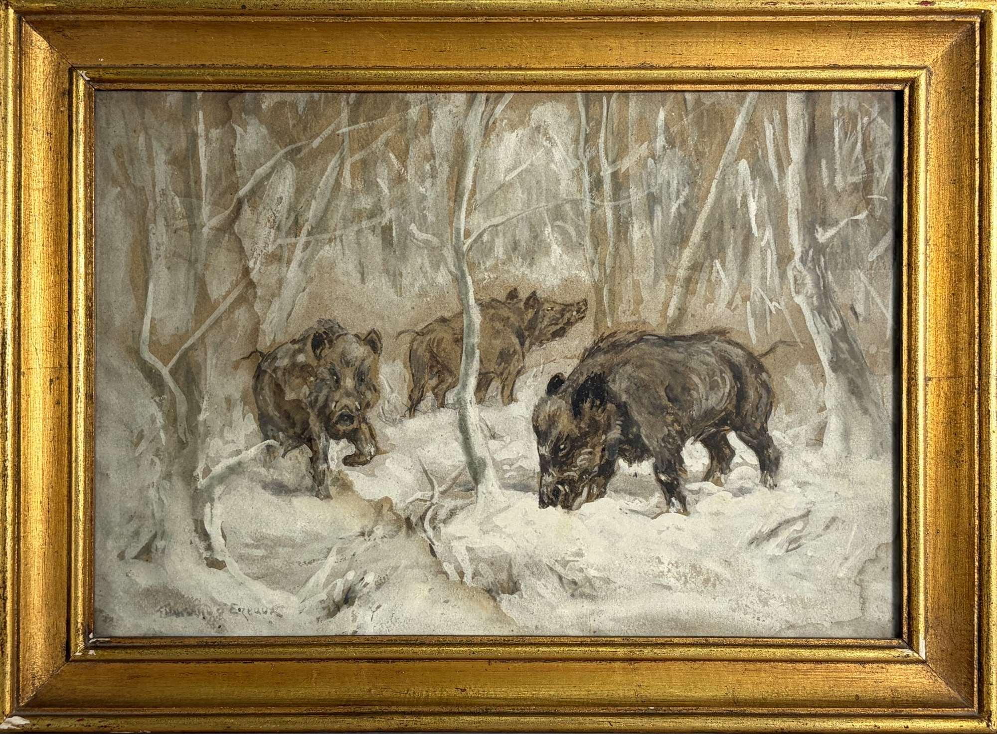 Durand d'Ezeaux (XXè siècle)Sangliers dans l... | Aquarelles: enchères