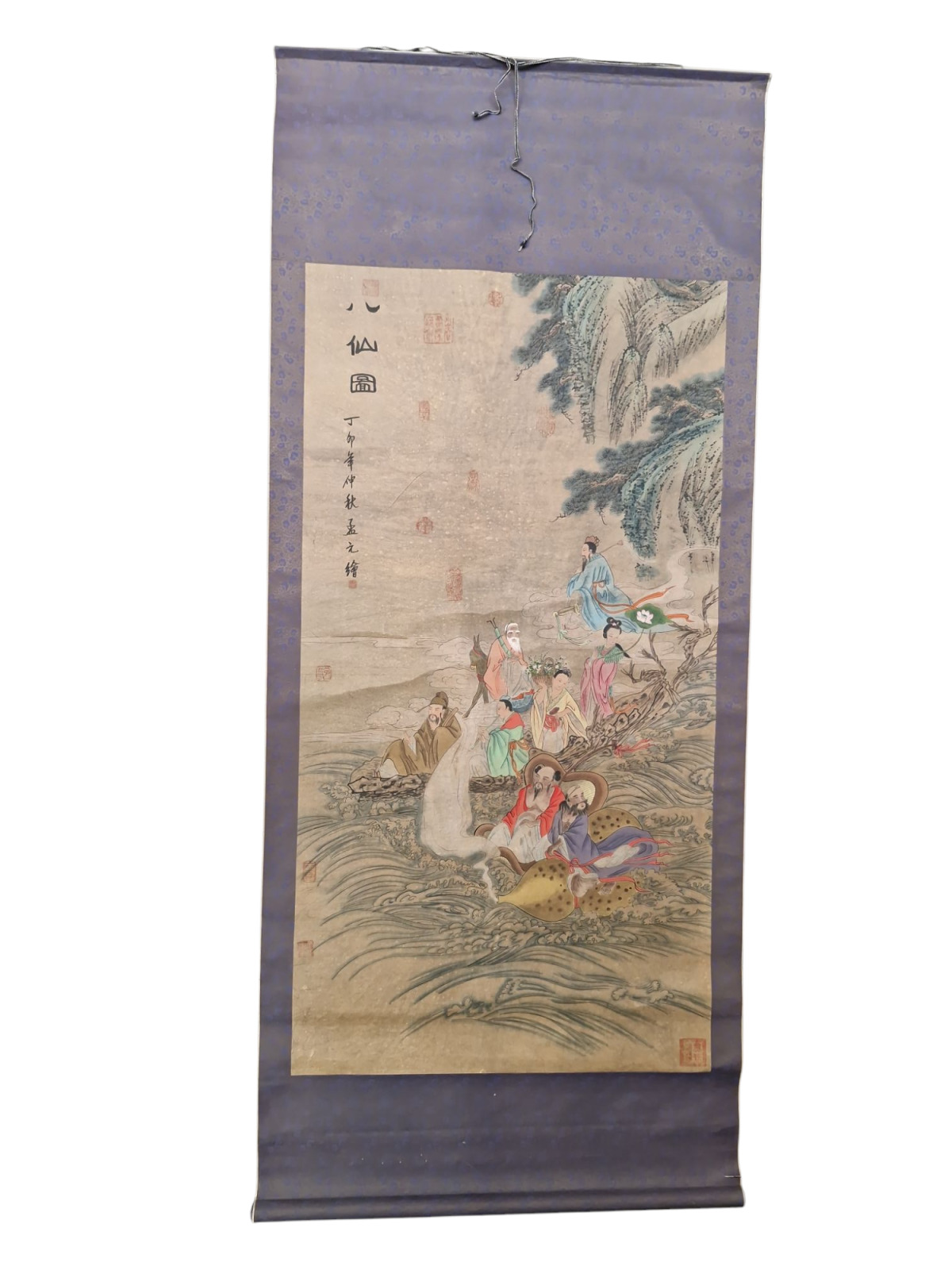绢本卷轴绘画：寿老和尚周围的人物，印度墨水、水彩和印章146 x 76.5 厘米（泪痕） | 亚洲艺术: 拍卖