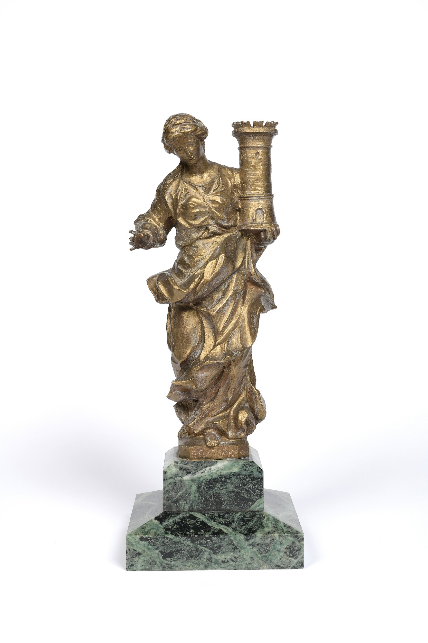 SAINTE BARBEEn bronze à patine brune Sur une t... | Bronzes: enchères