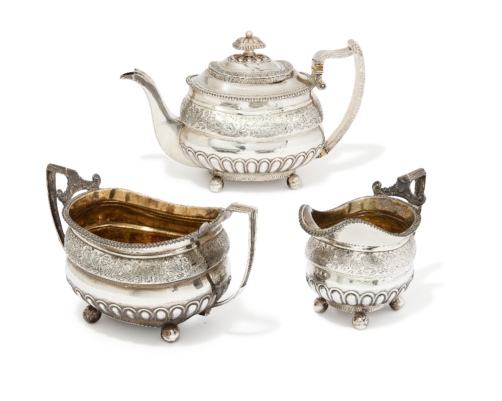 A Regency provincial silver three piece te... | Sets of tableware: bids