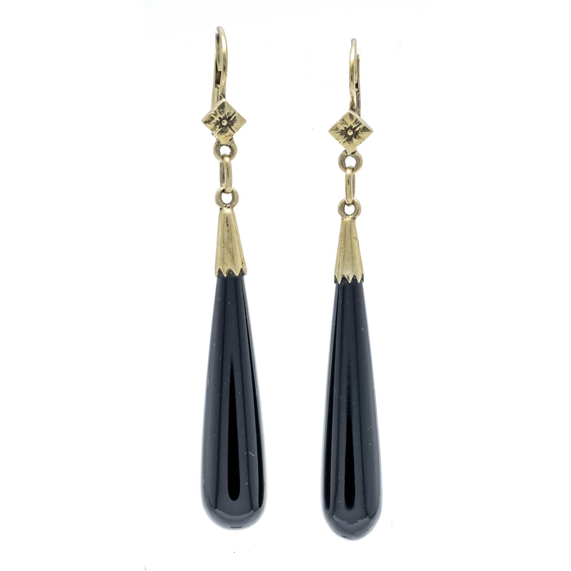 Onyx earrings GG 585/000 with 2 large onyx pendants... | Earrings: bids