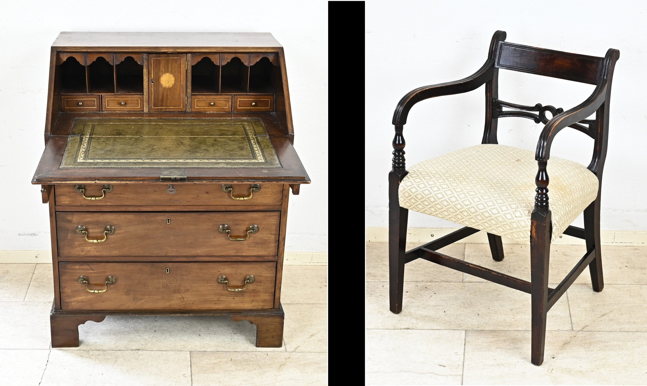 Ancien bureau secrétaire et chaise en acajou ang... | Bureaux: enchères