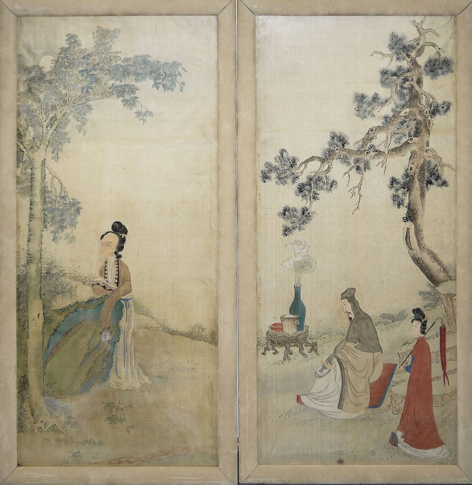 Paire de peintures sur soie chinoises vers 1... | Arts d'Asie: enchères