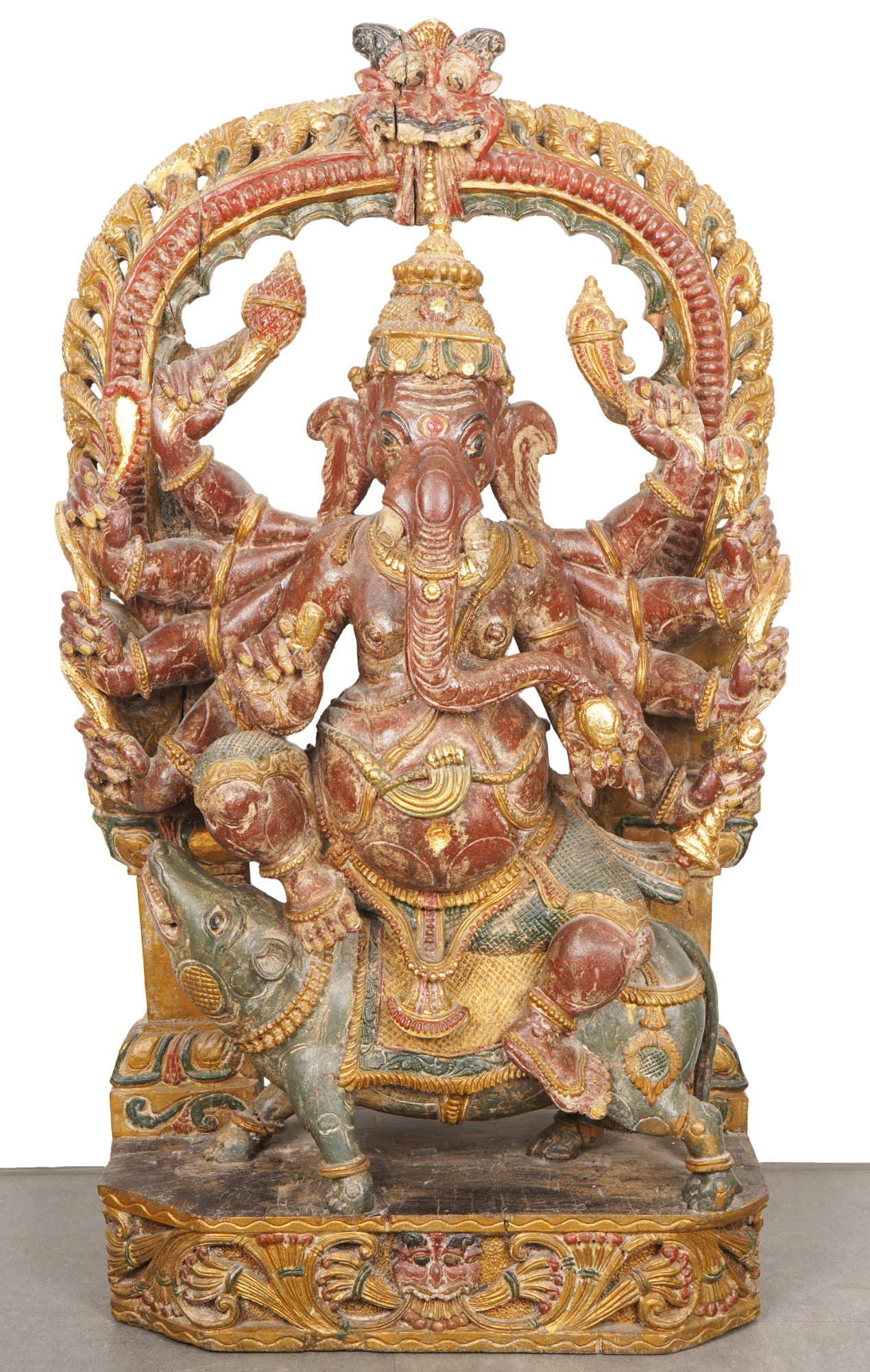 Grande sculpture en bois Ganesha sur Mushika... | Arts d'Asie: enchères