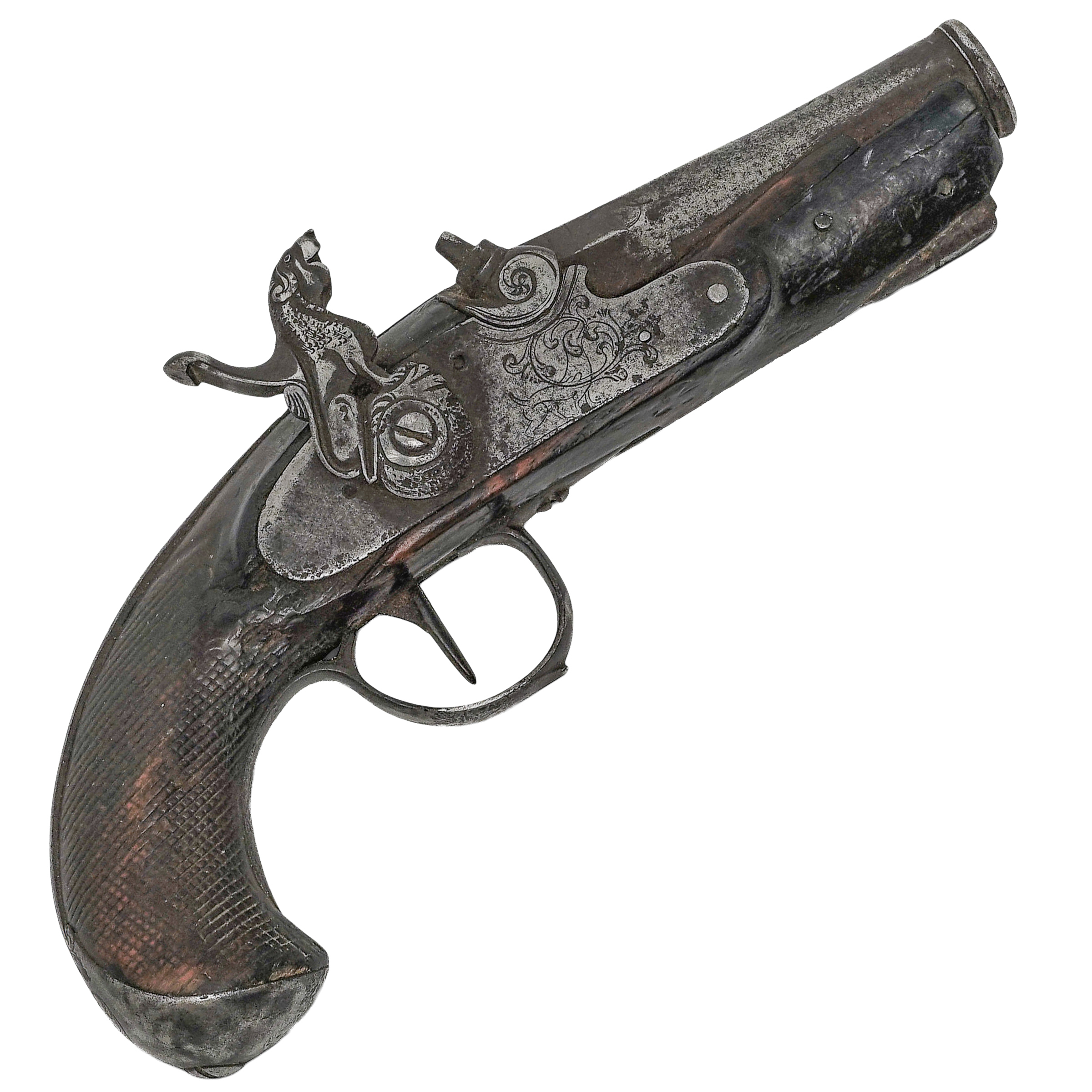 Pistolet de poche gravé à percussion vers 1830-186... | Armes: enchères