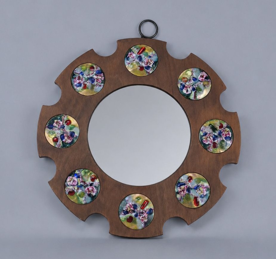Miroir soleil convexe vintage à plaques émaillée... | Miroirs: enchères