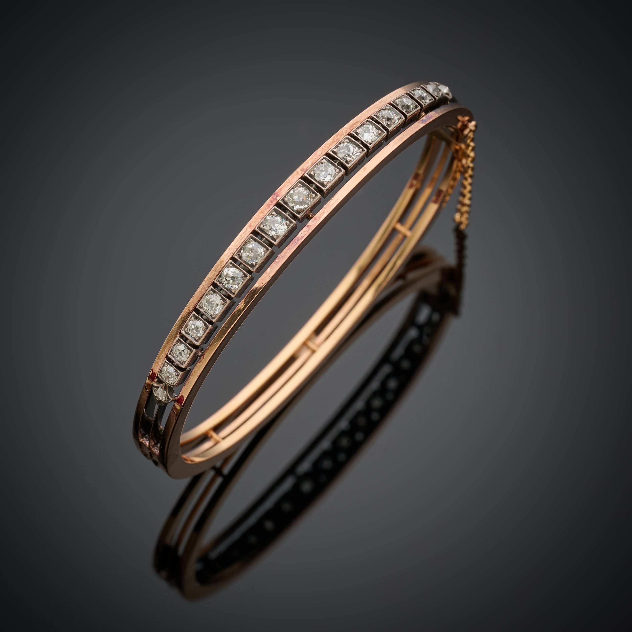 Bracelet jonc en or rose 750 millièmes et arge... | Bracelets: enchères