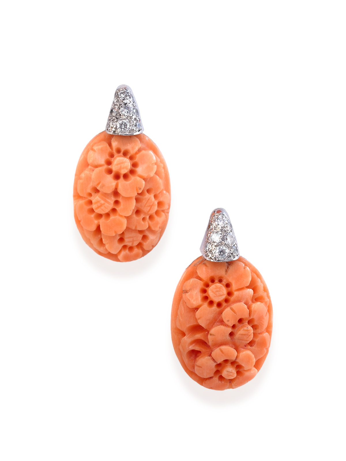 Delicate earrings in carved Mediterranean pink cora... | Earrings: bids