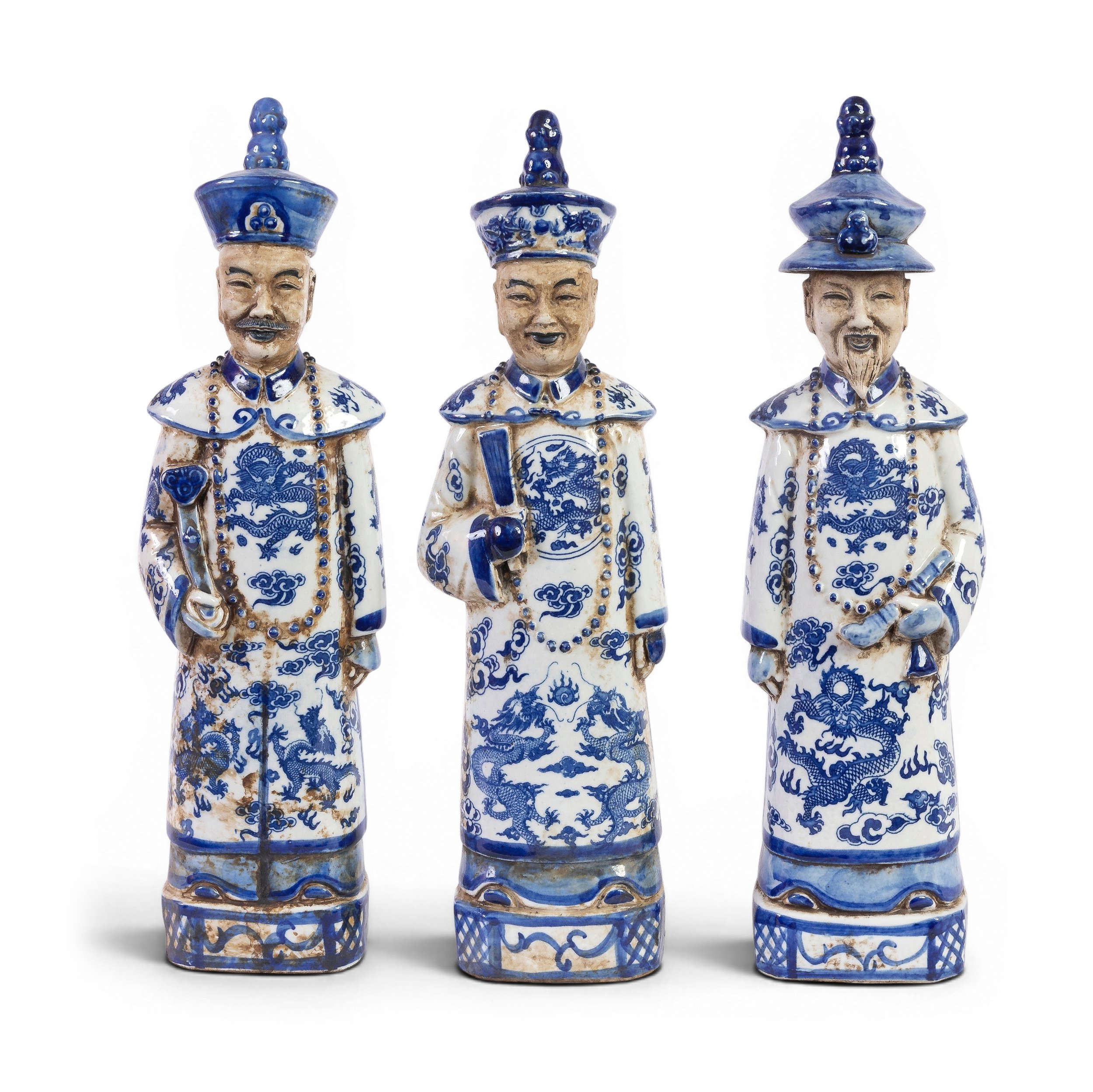 Trois figurines anciennes de mandarins en fa... | Arts d'Asie: enchères